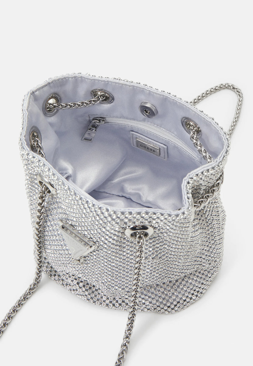 Guess Sofia Rhinestone Mini Bucket Bag in Silver – Ela Maria